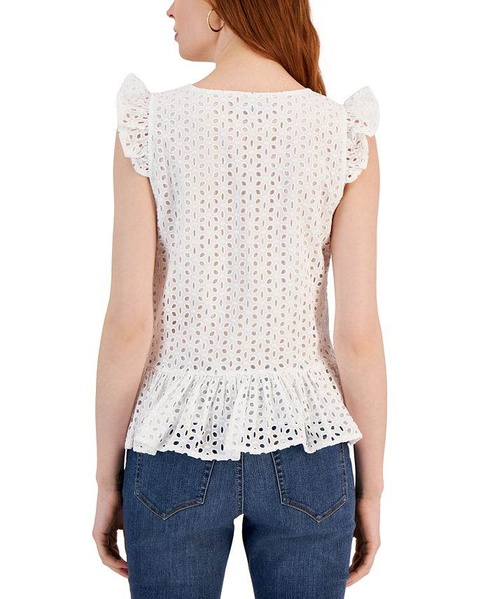 I.N.C. International Concepts Women's Cotton Eyelet Top, Created for ...