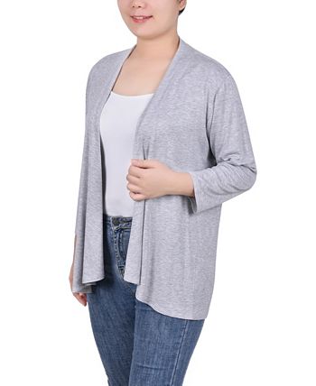 NY Collection Women's 3/4 Sleeve Solid Cardigan - Macy's