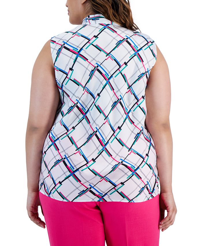 Kasper Plus Size Printed Tie-Front Sleeveless Shell Top - Macy's