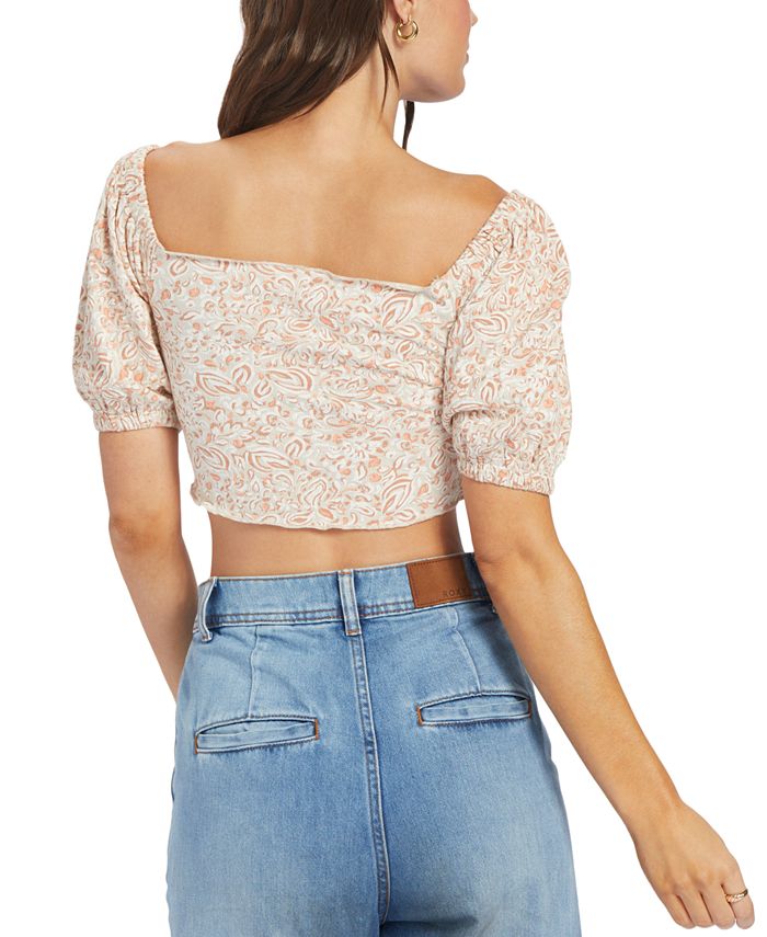 Roxy Juniors' Flirty Walk Ruched Puff Sleeve Crop Top - Macy's