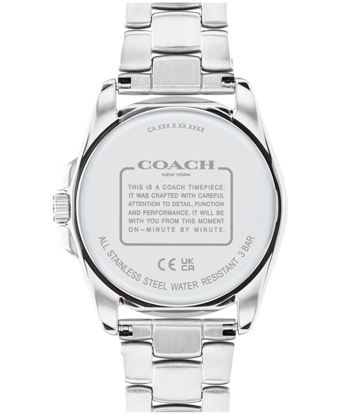 COACH Women's Greyson Quartz Silver-Tone Stainless Steel Bracelet Watch ...