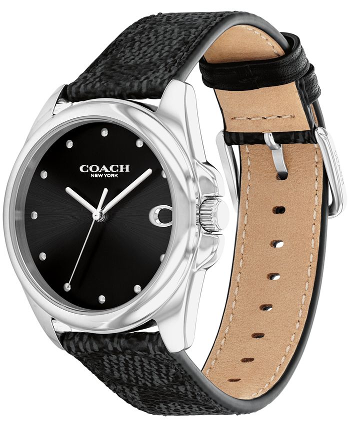 COACH Women's Greyson Quartz Black Leather Strap Watch 36mm - Macy's