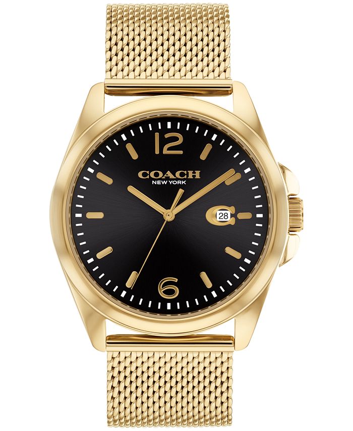COACH Men's Greyson Quartz Gold-Tone Stainless Steel Mesh Bracelet ...