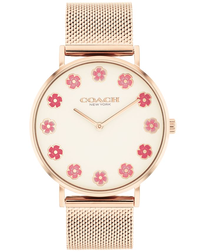 COACH Women's Perry Quartz Rose Gold-Tone Stainless Steel Mesh Bracelet ...