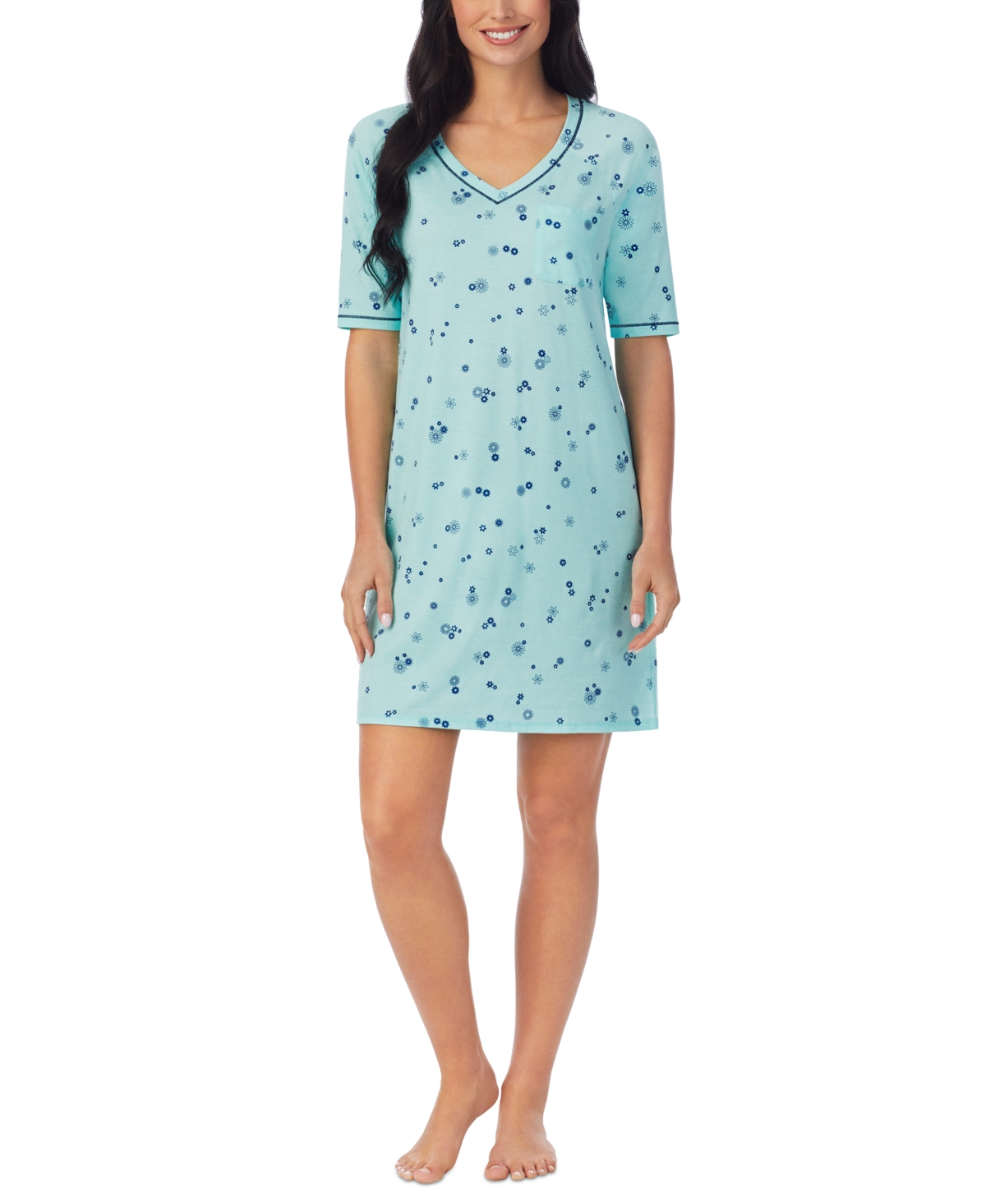 Cuddl Duds Elbow-Length Moisture Wicking Sleep T-Shirt - Mint Print