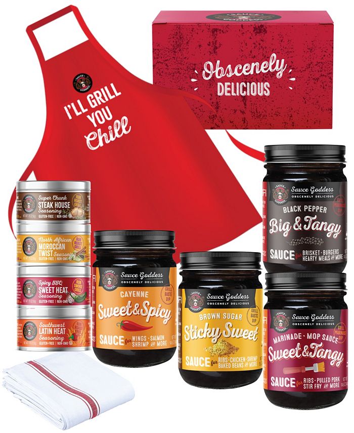 Sauce Goddess Chef Sampler BBQ Sauce and Spice Gift Set with Kitchen ...