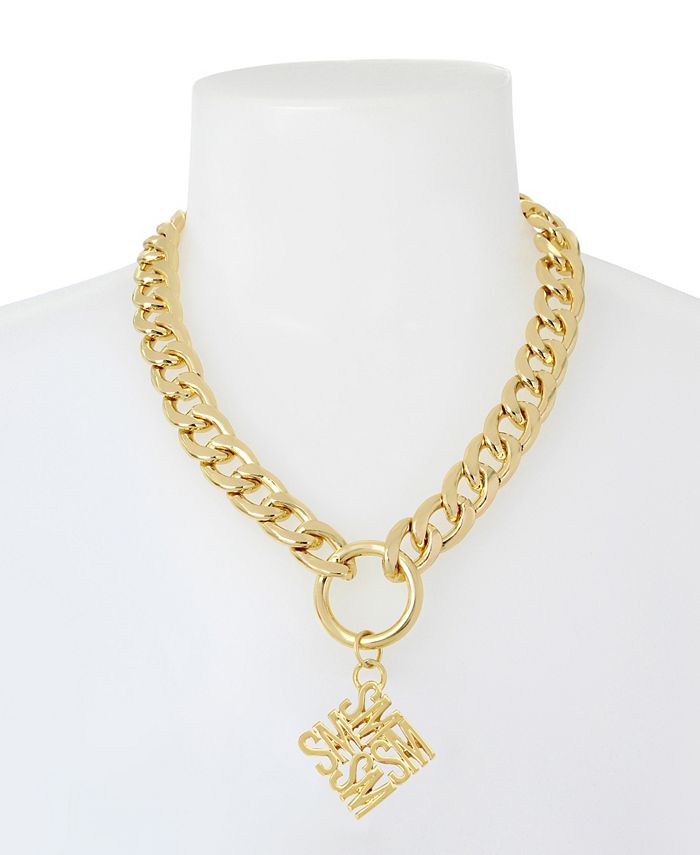 Steve Madden Gold-tone Signature Pendant Necklace - Macy's