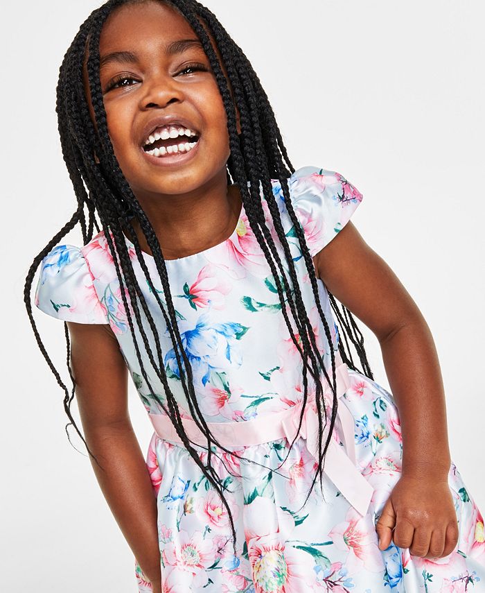 Rare Editions Little Girls Floral Mikado Cap Sleeve Dress - Macy's