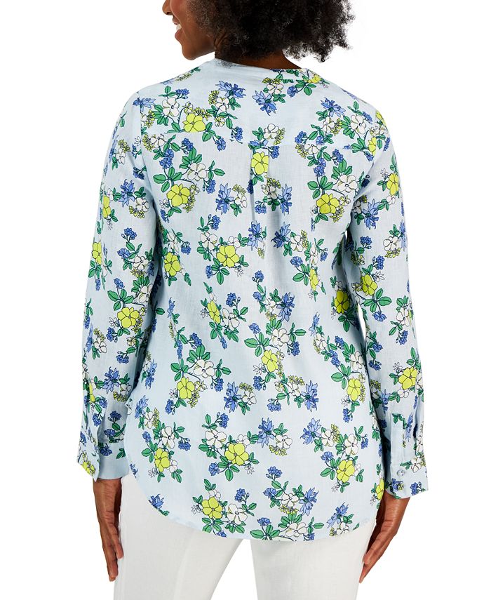 Charter Club Women's Linen Printed Split-Neck Tunic, Created for Macy's ...