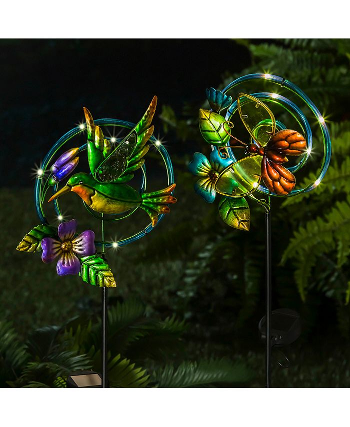 Evergreen Flag Beautiful Hummingbird Chasing Light Solar Garden Stake ...