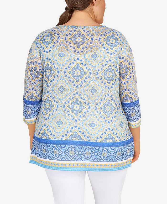 Ruby Rd. Plus Size Knit Diamond Geometric Print Top - Macy's