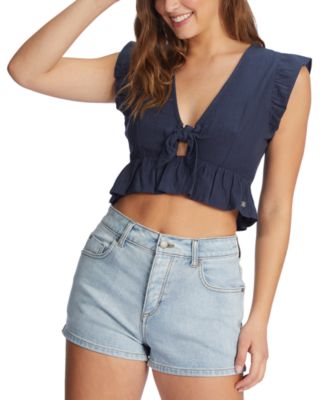 Roxy Juniors' Sweetest Love 2 Ruffled Tie-Front Top - Macy's