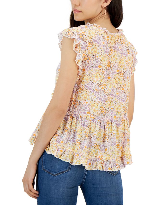Kingston Grey Juniors' Floral-Print Ruffled Top - Macy's