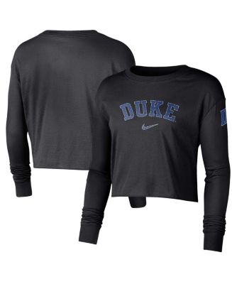 Women's Nike Black Duke Blue Devils 2-Hit Cropped Long Sleeve Logo T ...