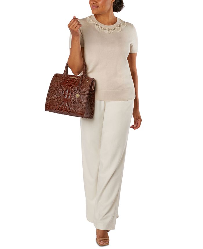 Brahmin Caroline Shell White Freshwater Medium Leather Satchel - Macy's