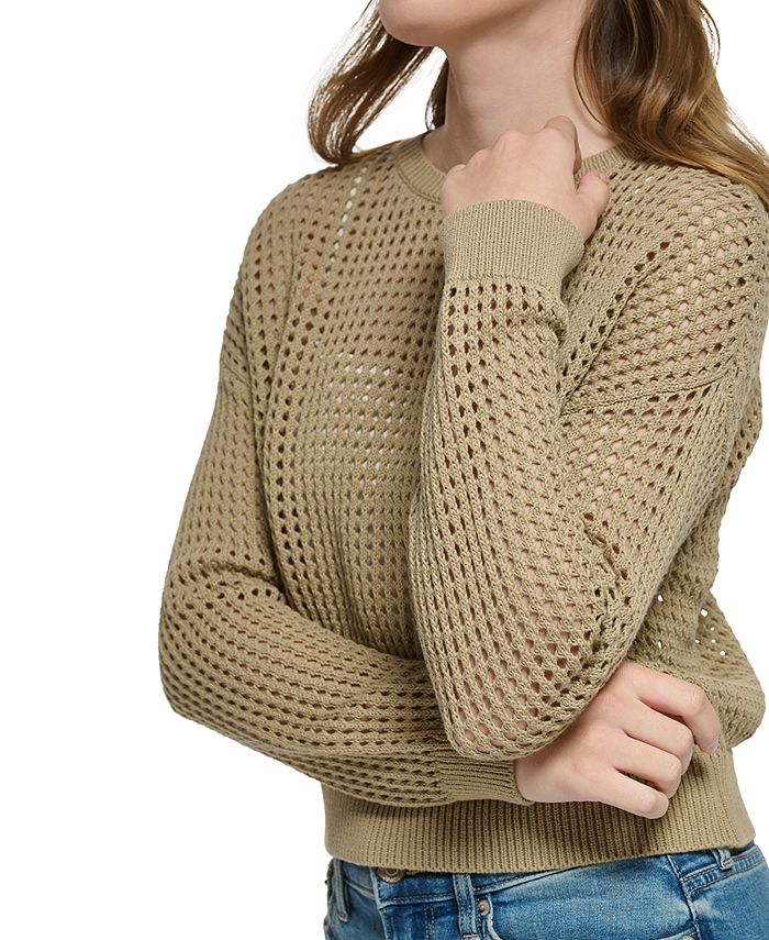 Calvin Klein Jeans Petite Cotton Open-Stitch Sweater - Macy's