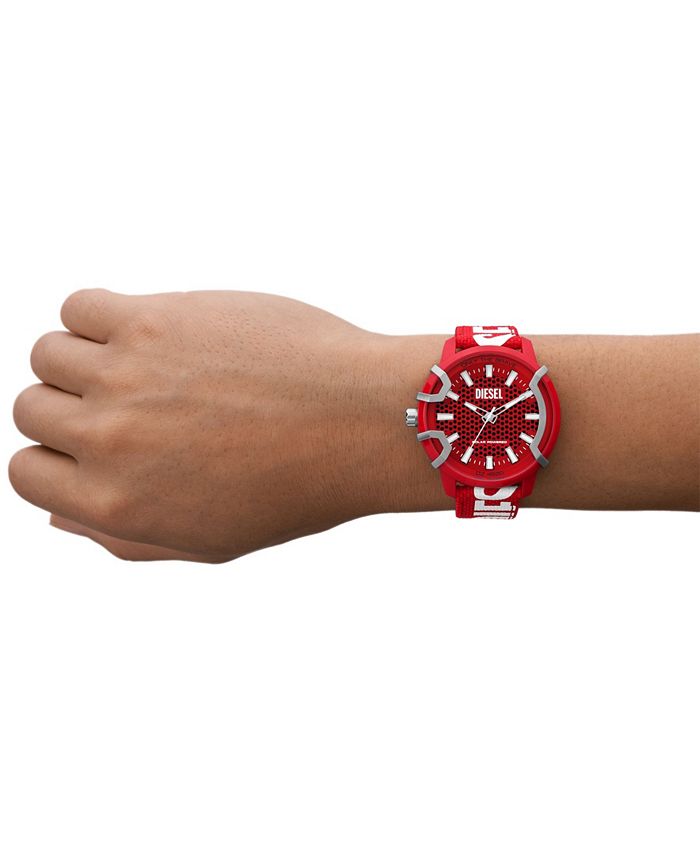Diesel Men's Griffed Three-Hand Solar-Powered Red Polyethylene ...
