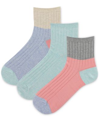 Hot Sox Women's 3-Pk. Ribbed Colorblocked Anklet Socks - Macy's
