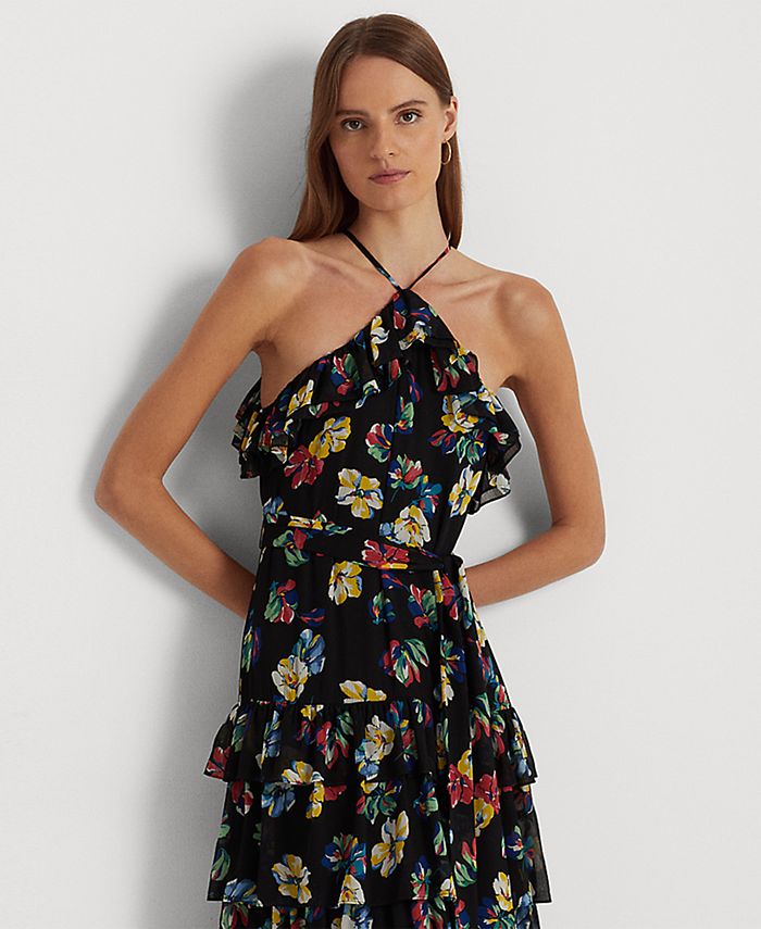 Lauren Ralph Lauren Women's Floral Ruffle-Trim Georgette Halter Gown - Macy's