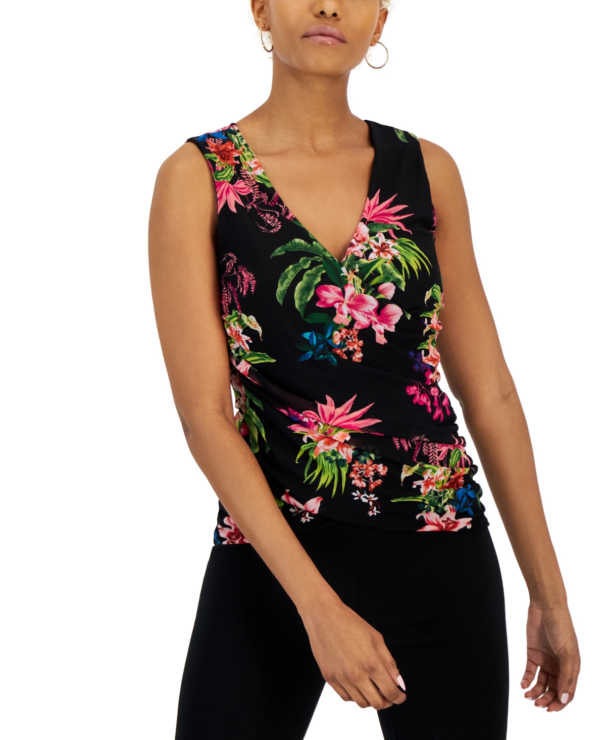 Inc International Concepts Women's Printed Mesh Crossover Top, Created ...