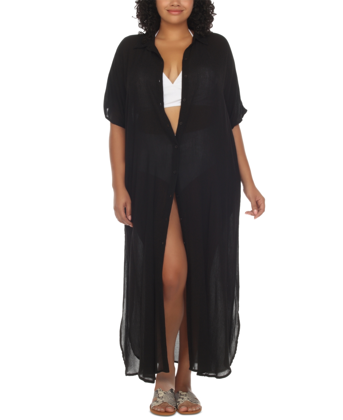 Click here for Raviya Plus Size Button-Front Cover-Up Maxi Dress... prices