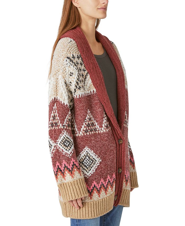 Lucky Brand Women's Patterned Leaf-Back Cardigan Sweater - Macy's