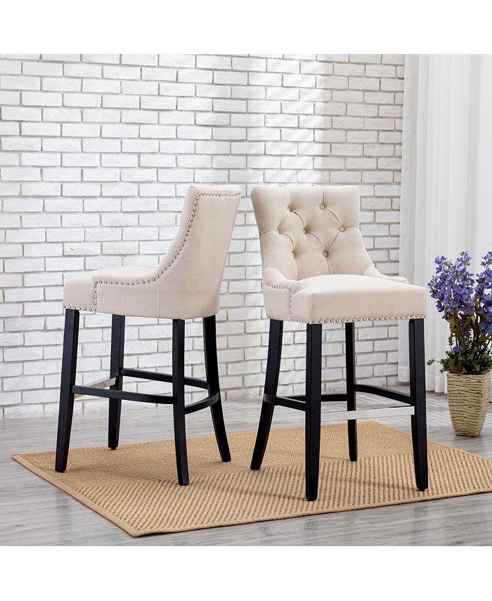 WestinTrends 29" Linen Tufted Buttons Upholstered Wingback Bar Stool (Set of 2) - Macy's