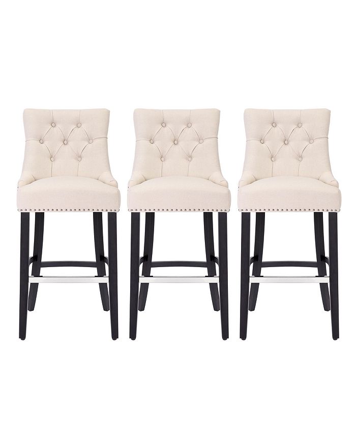 WestinTrends 29" Linen Tufted Buttons Upholstered Wingback Bar Stool (Set of 3) - Macy's