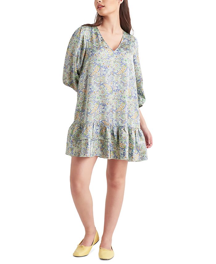 Black Tape Light Satin V-Neck Ruffled-Hem Mini Dress - Macy's