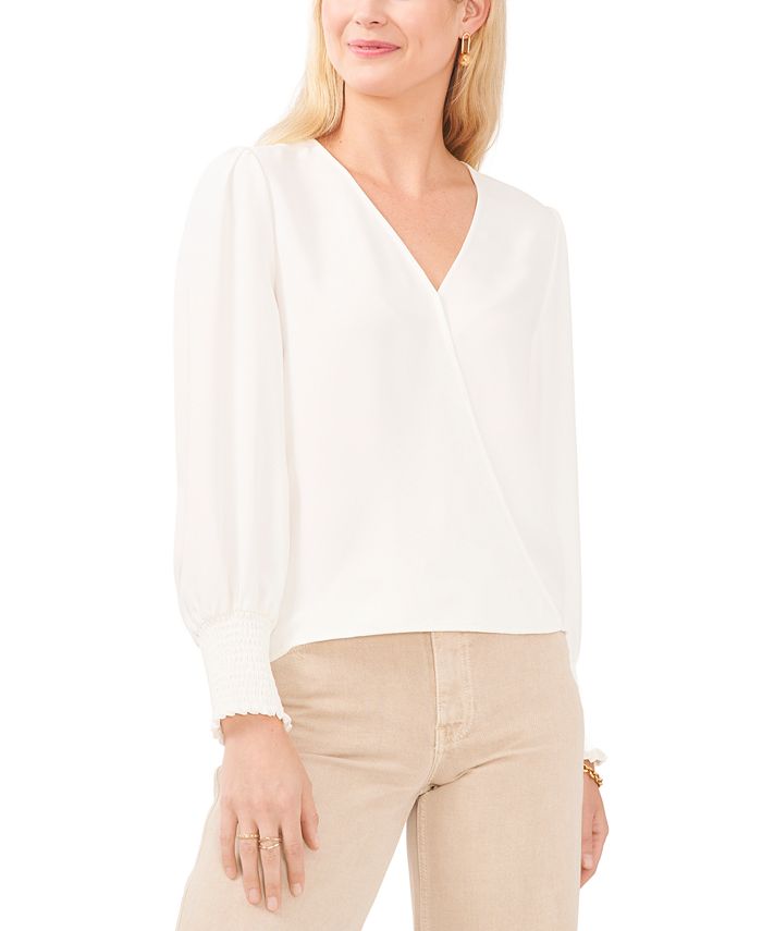 Vince Camuto Women's V-Neck Overlap Long-Sleeve Top - Macy's