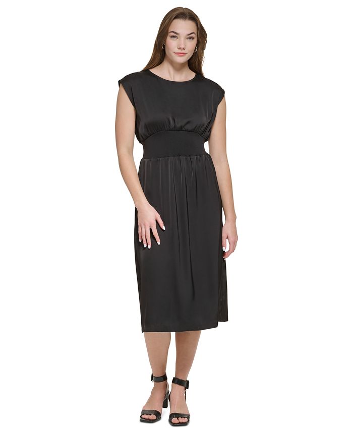 Calvin Klein Women's Cinch Waist Sleeveless Satin Midi Dress - Macy's