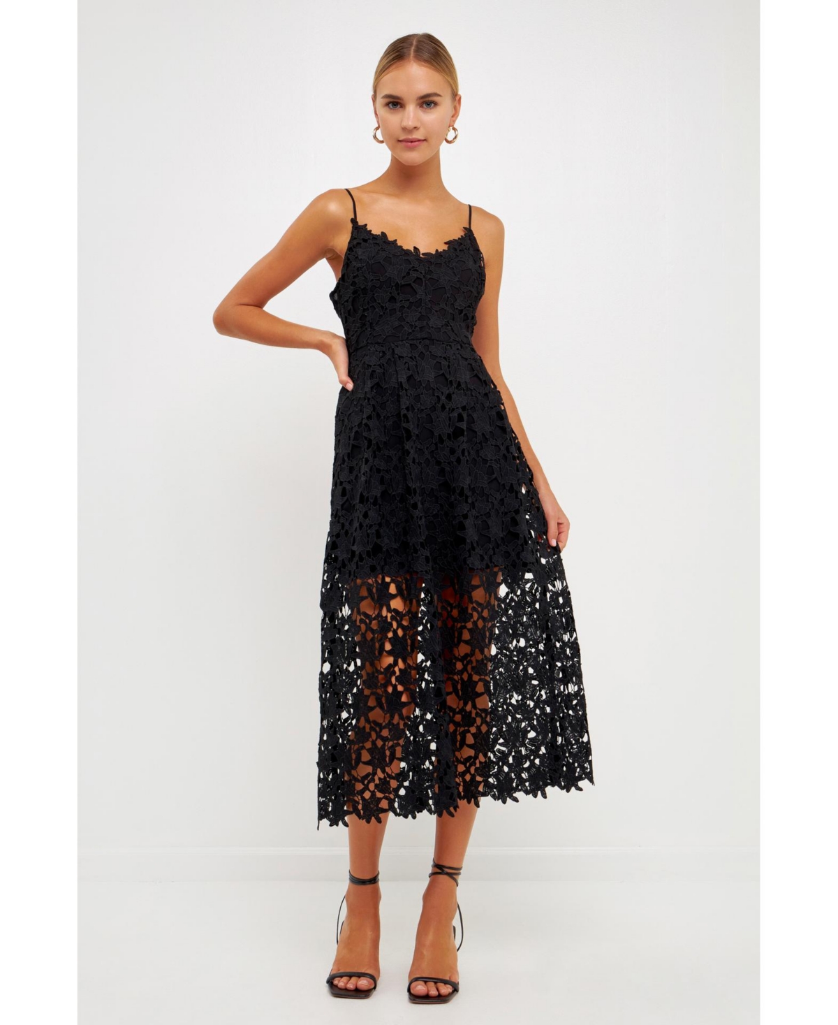 Click here for endless rose Womens Lace Cami Midi Dress - Black prices