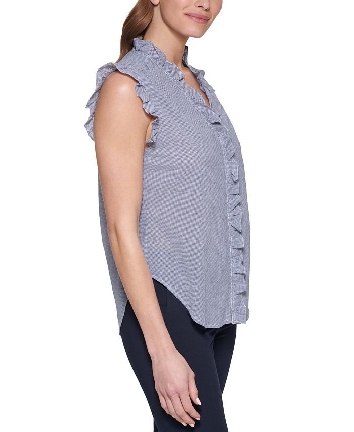 DKNY Petite Cotton Sleeveless Ruffle-Trim Shirt, Created for Macy's ...