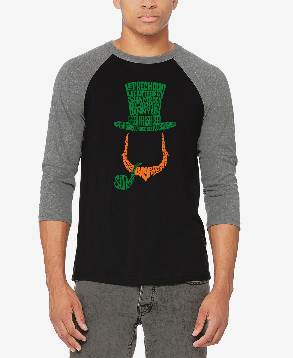 Click here for La Pop Art Mens Raglan Baseball Leprechaun Word Ar... prices