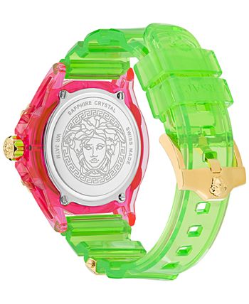 Versace Men's Swiss Icon Active Green Silicone Strap Watch 42mm - Macy's