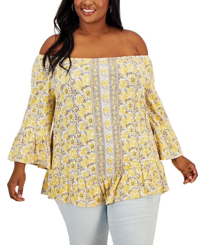 Style & Co Plus Size Printed On-Off Top, Created for Macy's - Macy's