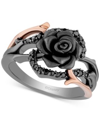Enchanted Disney Fine Jewelry Black Diamond Maleficent Flower Ring 1 5 ct. t.w. in 14k Rose Gold Sterling Silver Black Rhodium Plate Macy s