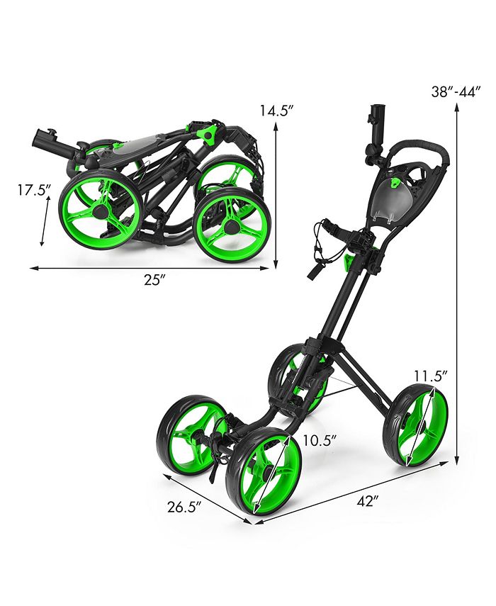 Costway Folding 4 Wheels Golf Push Cart W/Brake Scoreboard Adjustable ...