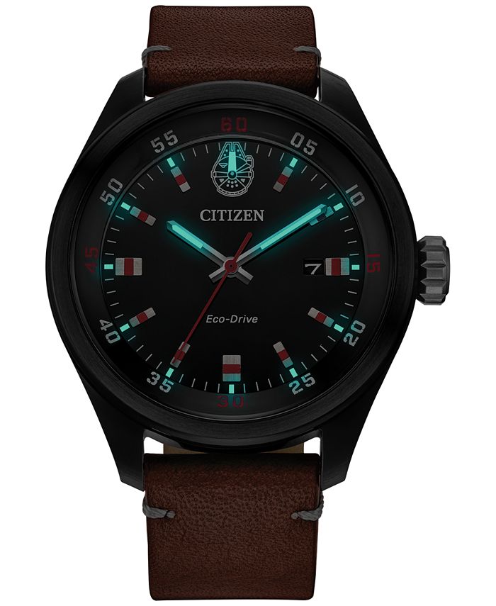 Citizen Eco-Drive Men's Star Wars Chewbacca Brown Leather Strap Watch ...