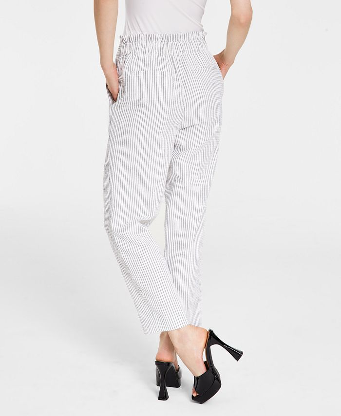 Bar III Women's Pucker-Stripe Tie-Waist Pants, Created for Macy's - Macy's