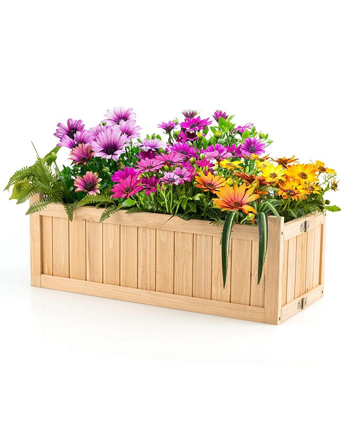 Costway Rectangle Wood Flower Planter Box Portable Raised Vegetable ...
