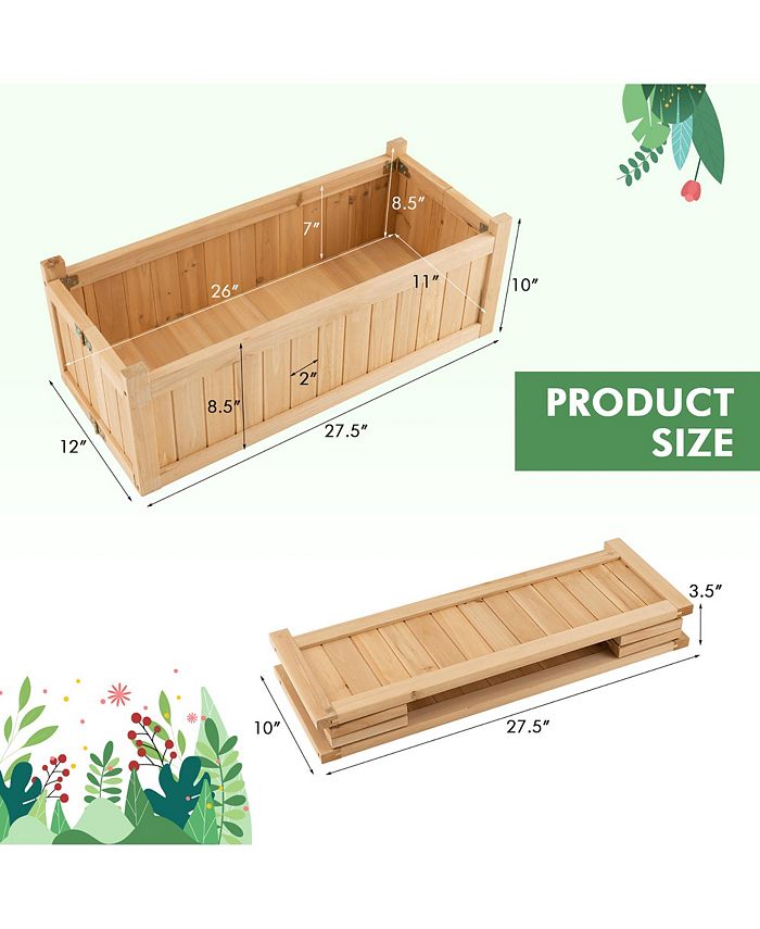 Costway Rectangle Wood Flower Planter Box Portable Raised Vegetable ...