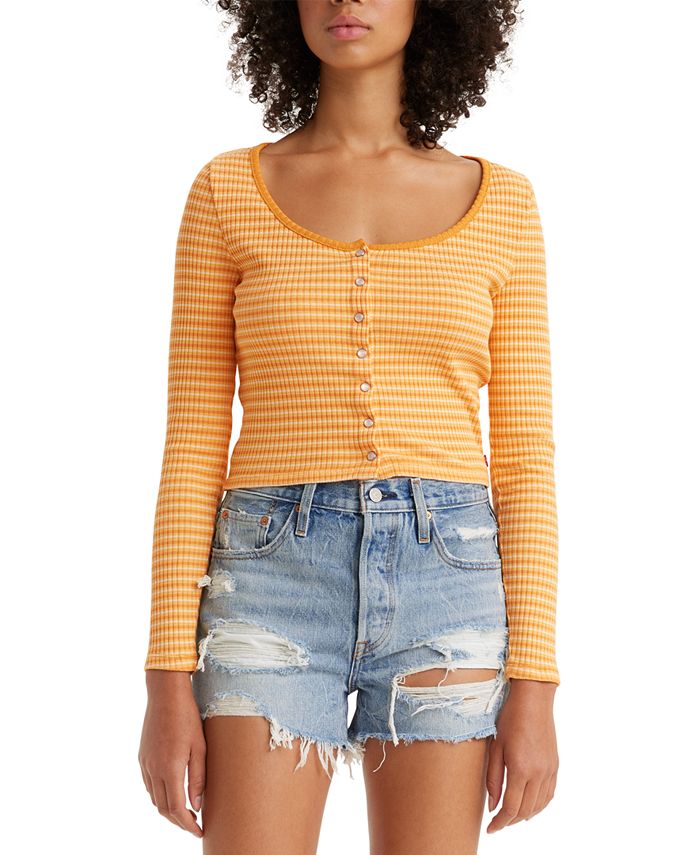 Levi's Women's Britt Slim Fit Long-Sleeve Snap-Front Top - Macy's