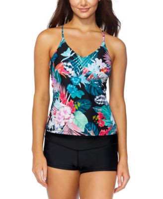 Raisins Juniors' Floral-Print Macrame-Back Tankini Top & Aloha Solid ...