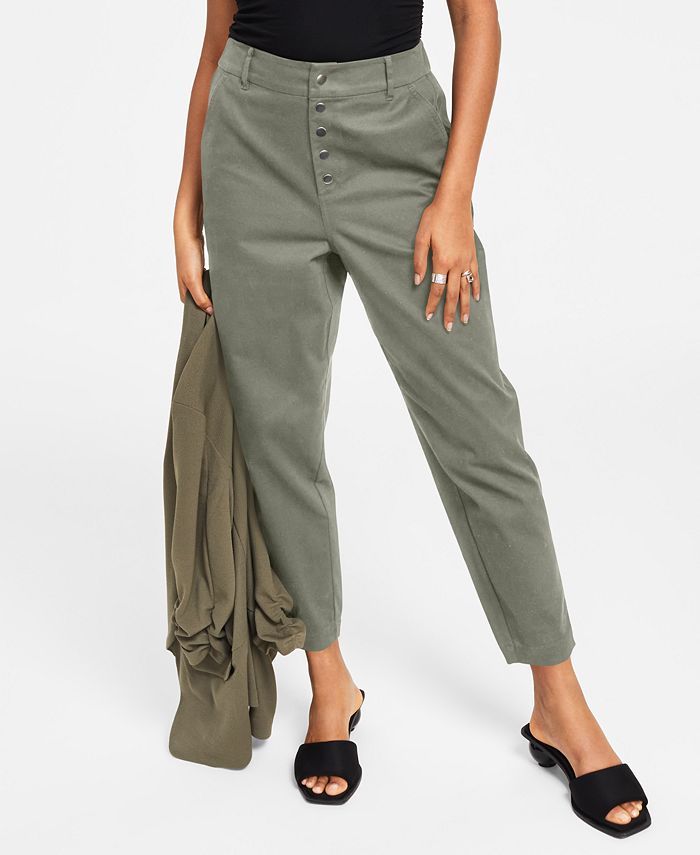 Bar III Women's Button Fly High Rise Tapered Pants, Created for Macy's ...