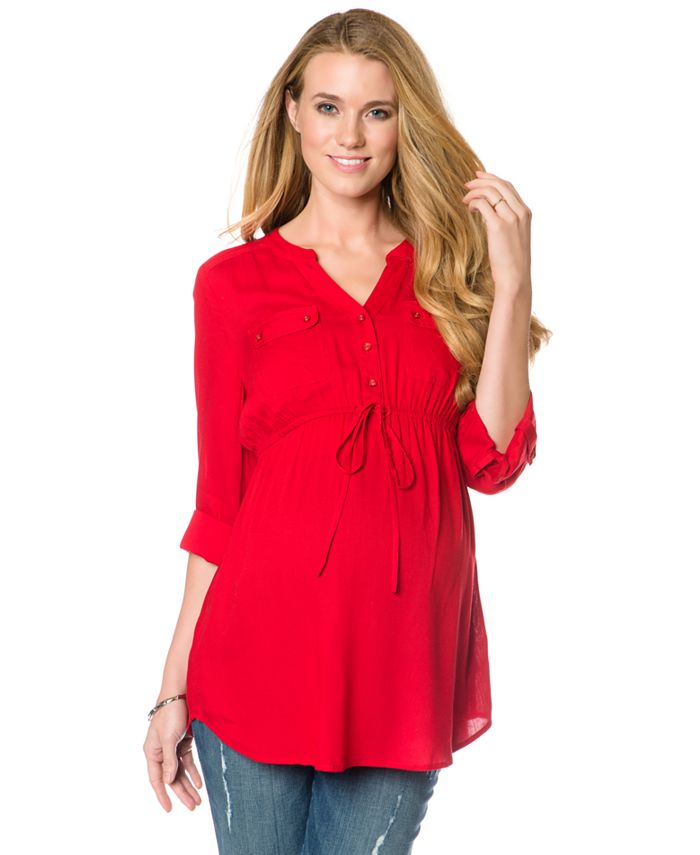 Motherhood Maternity Tab-Sleeve Drawstring-Waist Tunic Top - Macy's