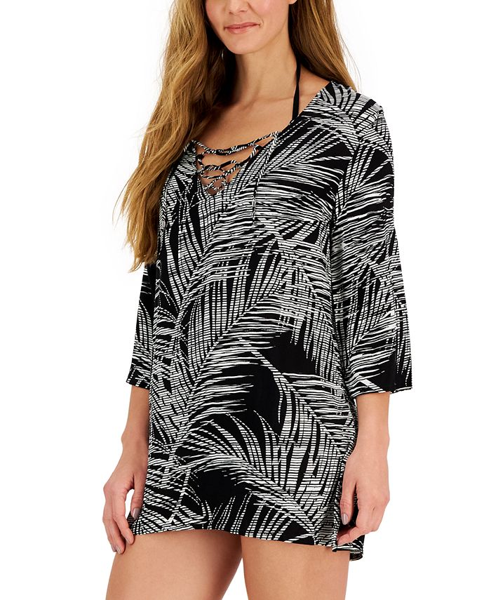 J Valdi Women's Lace-Up Tunic Cover-Up - Macy's