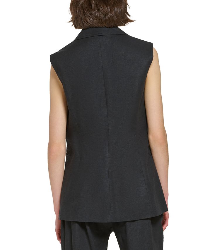 Calvin Klein Petite Peak-Lapel Linen One-Button Vest - Macy's