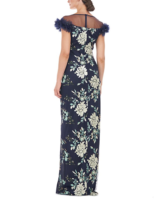 JS Collections Women's Hally Floral-Print Ruffle-Sleeve Gown - Macy's