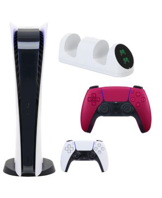 PS5 Digital Console with Extra Red Dualsense Controller and Dual ...